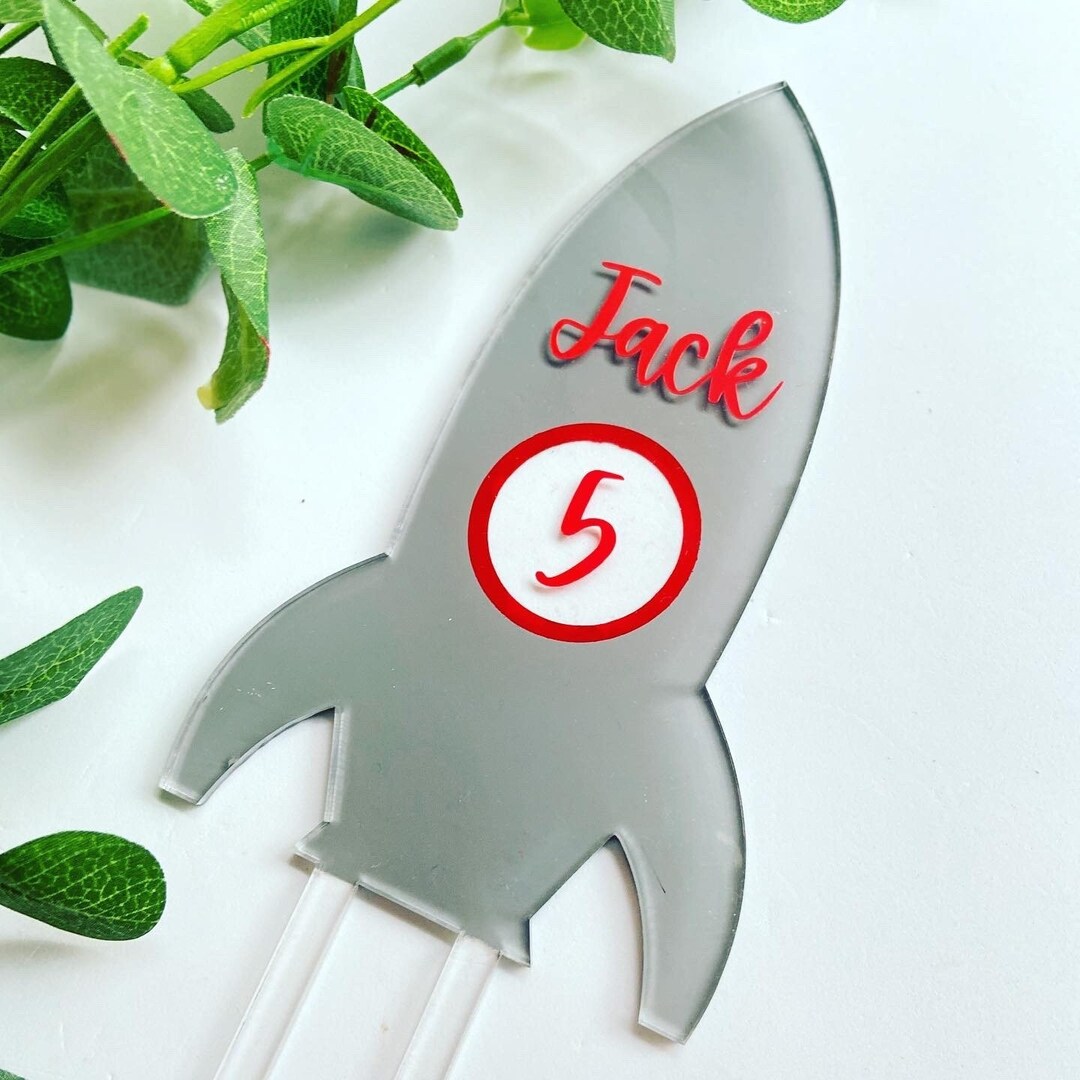 Personalised Rocket Ship Acrylic Cake Topper Space Birthday Party ...
