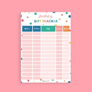 Printable PDF Birthday Gift Tracker A4 Planner Party List Event Present ...