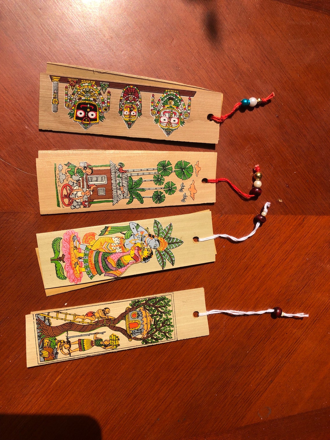 Palm Leaf Bookmark Set of 4 Small Colorful Hand Painted Indian Orissa ...