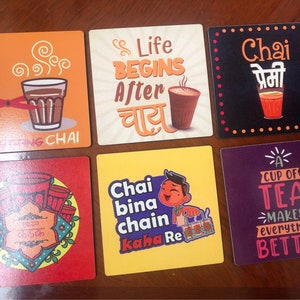 Set of 6 Coasters With Stand. Beautiful Traditional Ethnic Wood Chai ...