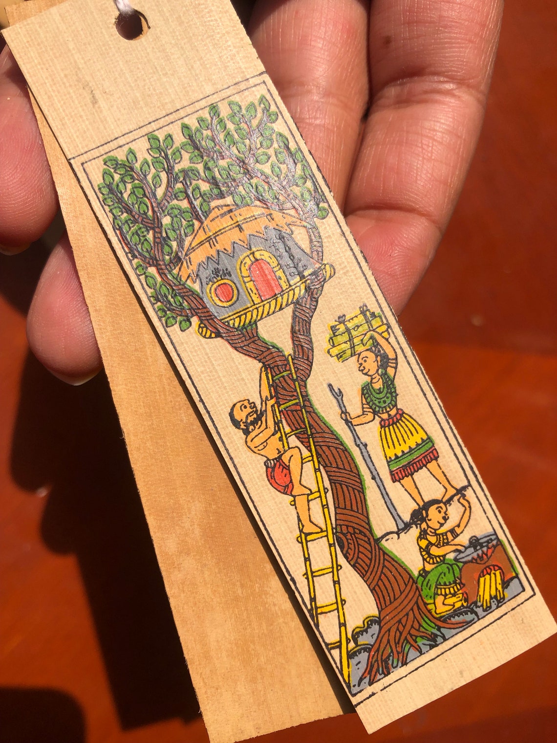 Palm Leaf Bookmark Set of 4 Small Colorful Hand Painted Indian Orissa ...