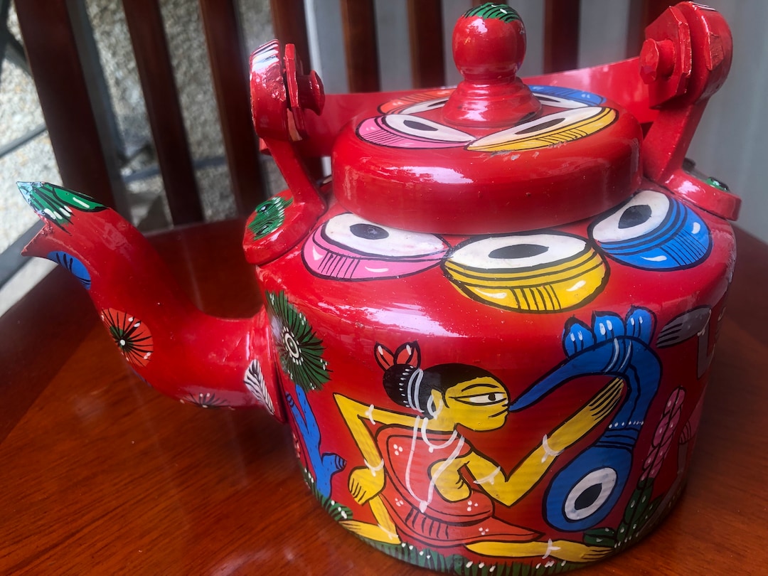 Indian Pattachitra Kettle Hand Painted Decorative Metal Chai Kettle ...