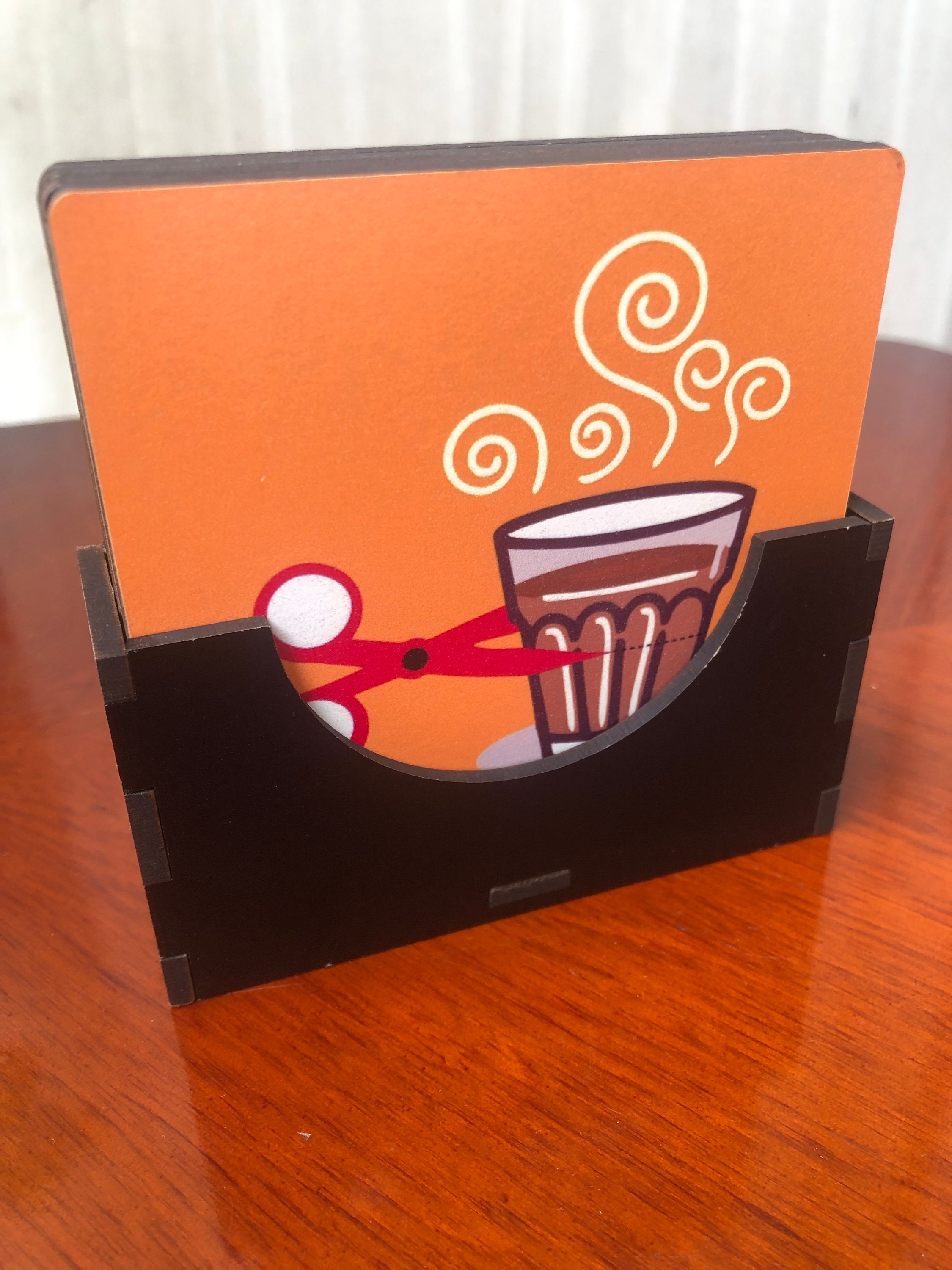 Set of 6 Coasters With Stand. Beautiful Traditional Ethnic Wood Chai ...