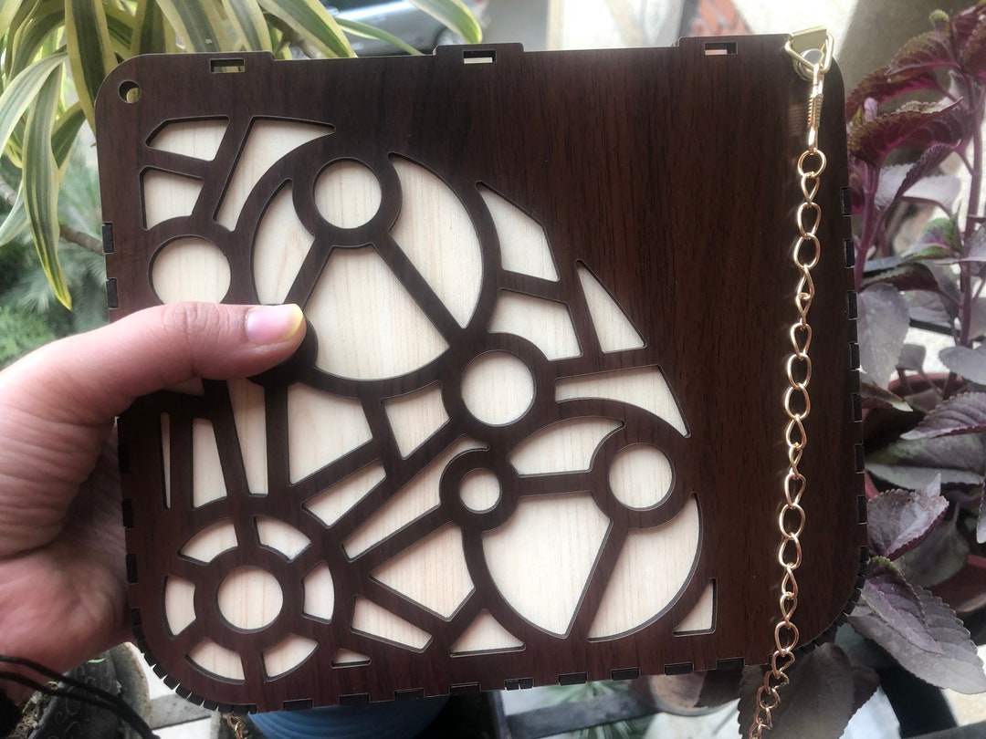 Wood Purse Indian Hard Case Indian Laser Cut Wood/wooden Dark Brown ...