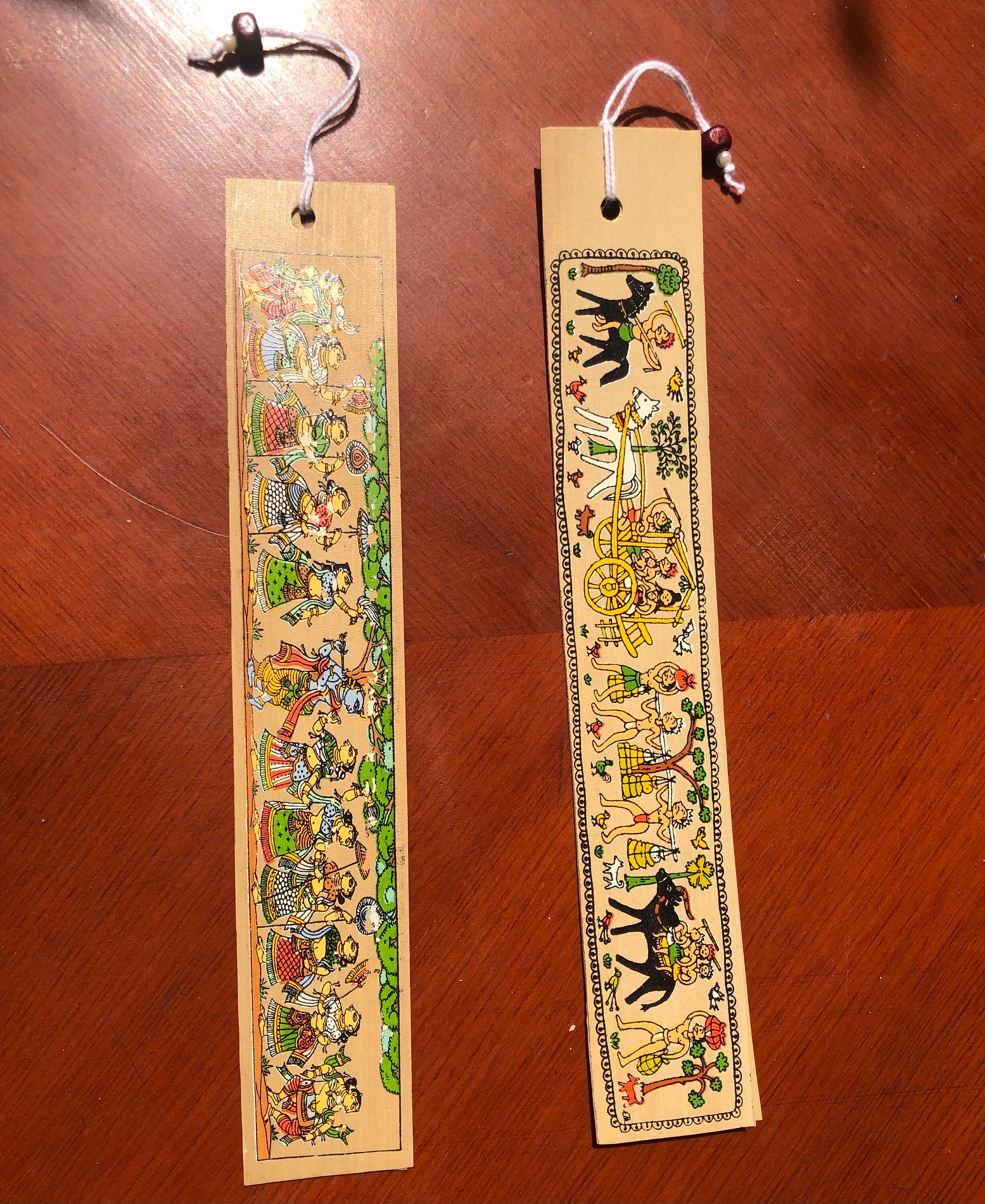 Palm Leaf Bookmark Set of 2 Colorful Hand Painted Indian Orissa Tala ...