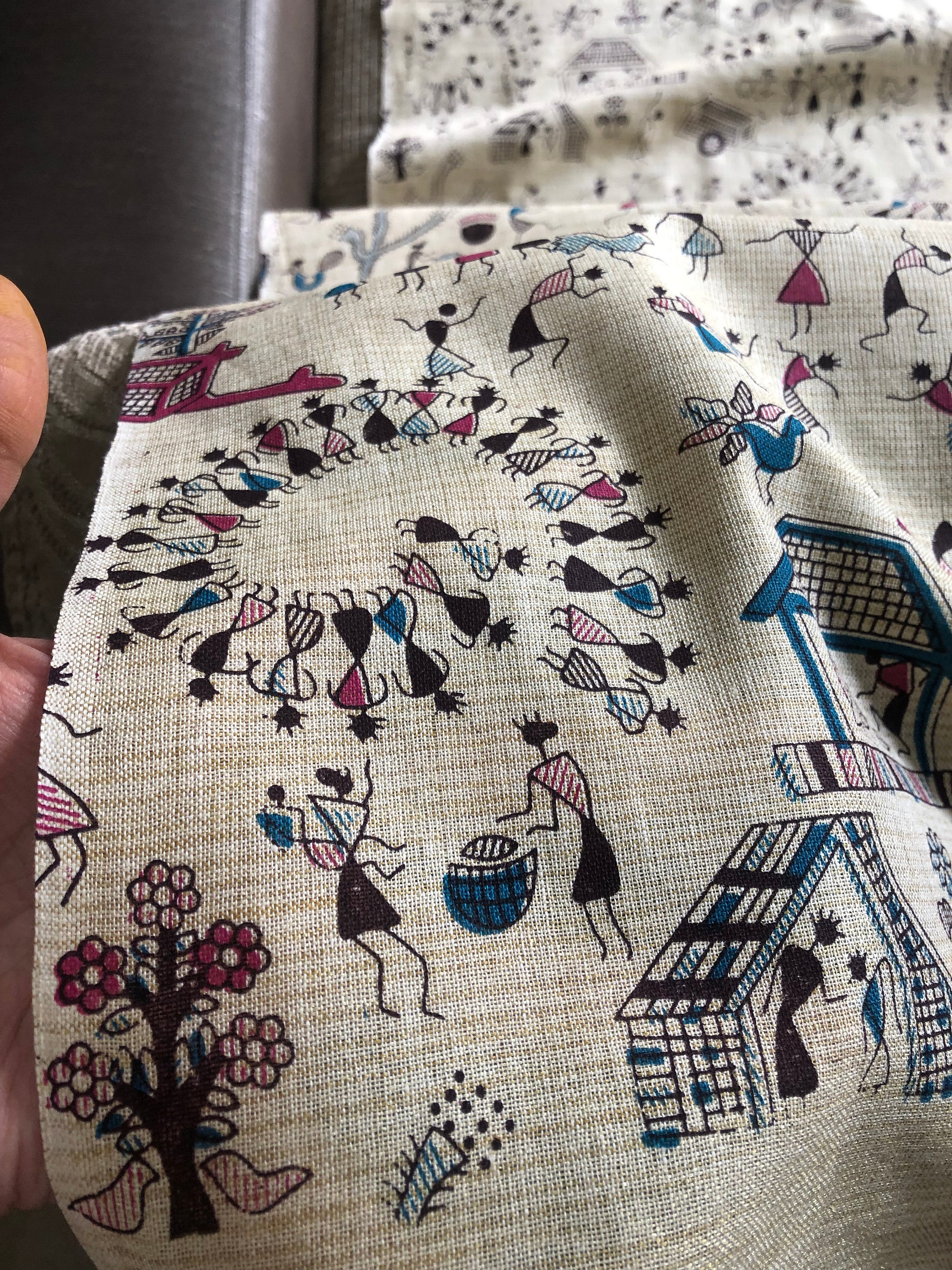 Beige Worli/warli Indian Stick Figure Cotton Dupatta/scarf - Etsy