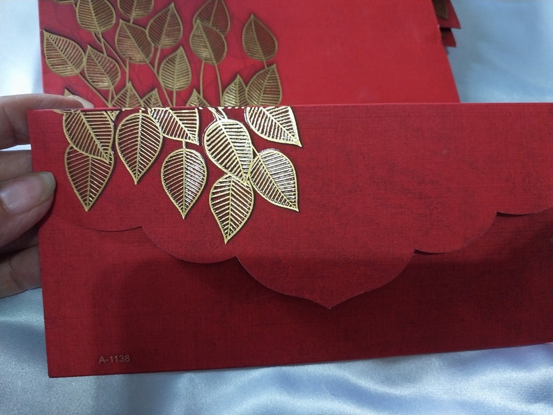 Shagun Envelopes Set of 10 Indian Leaf Red and Gold Shagun Cash ...