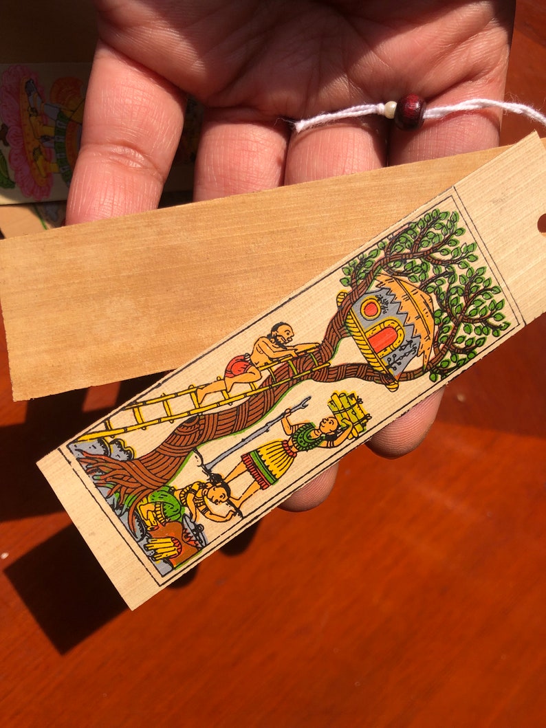Palm Leaf Bookmark Set of 4 Small Colorful Hand Painted Indian Orissa ...