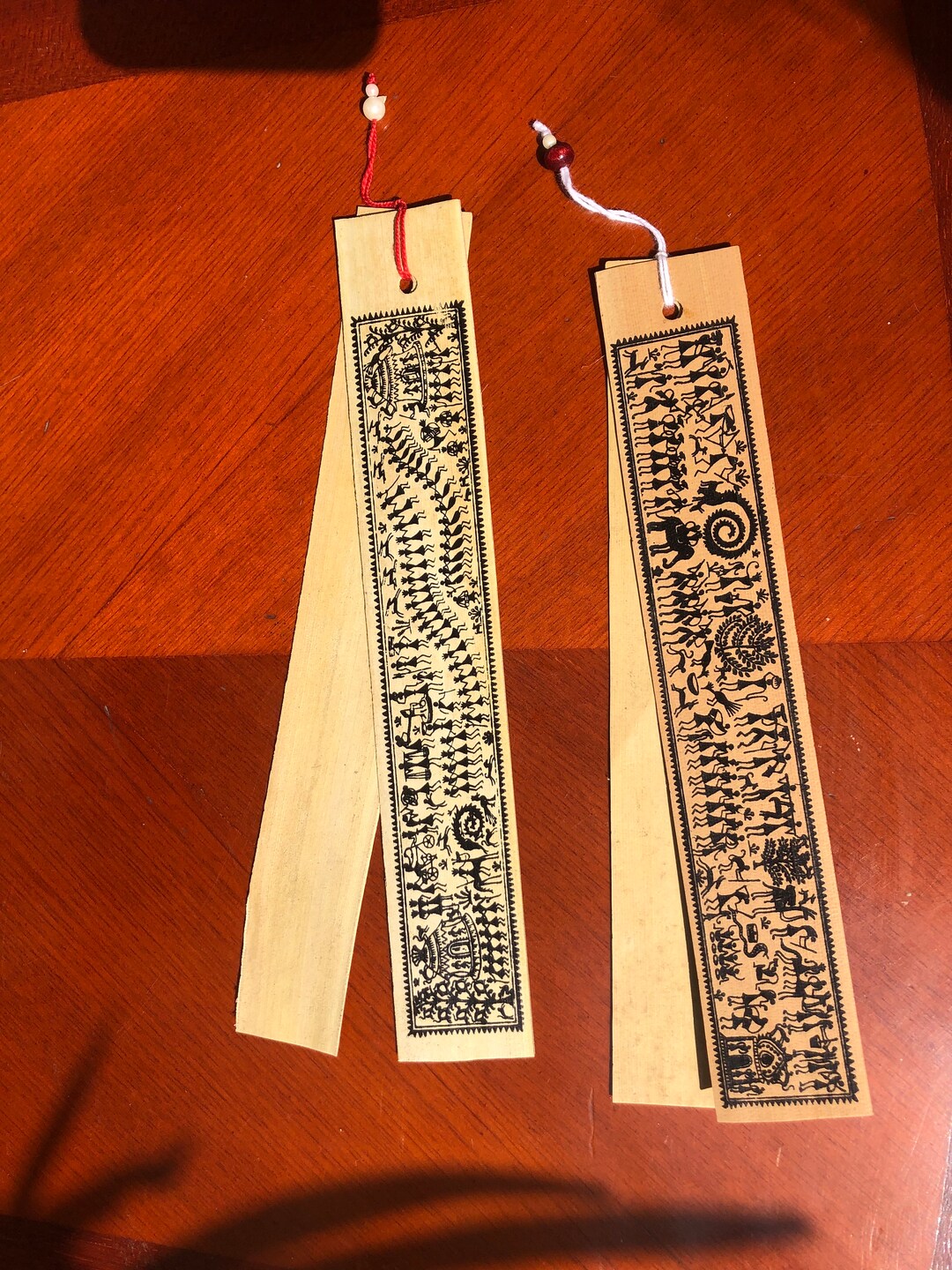 Palm Leaf Bookmark Set of 2 Warli Hand Painted Indian Orissa Tala ...