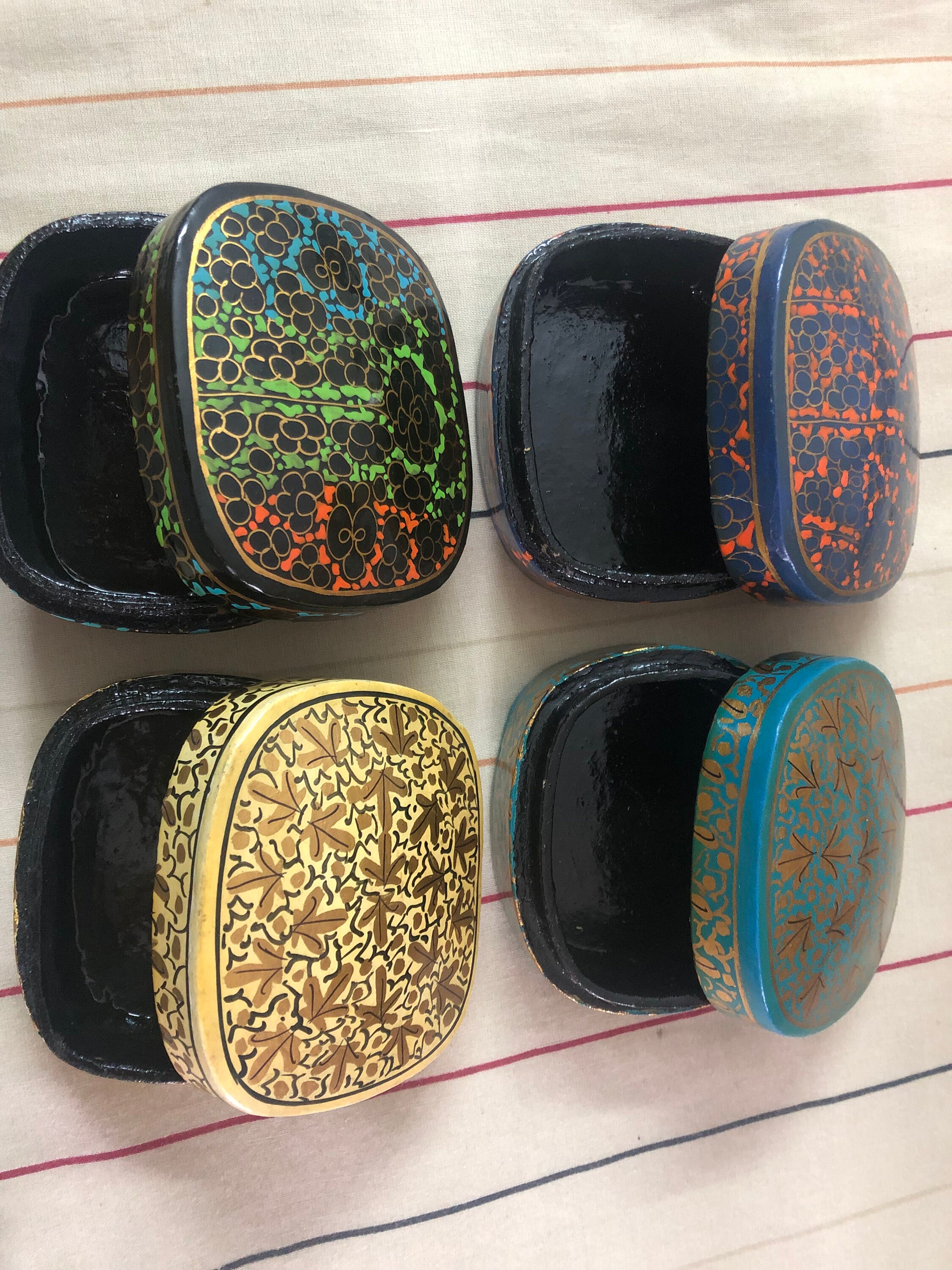 Set of 4. Kashmiri Paper Mache Round Rectangle Indian Kashmiri - Etsy