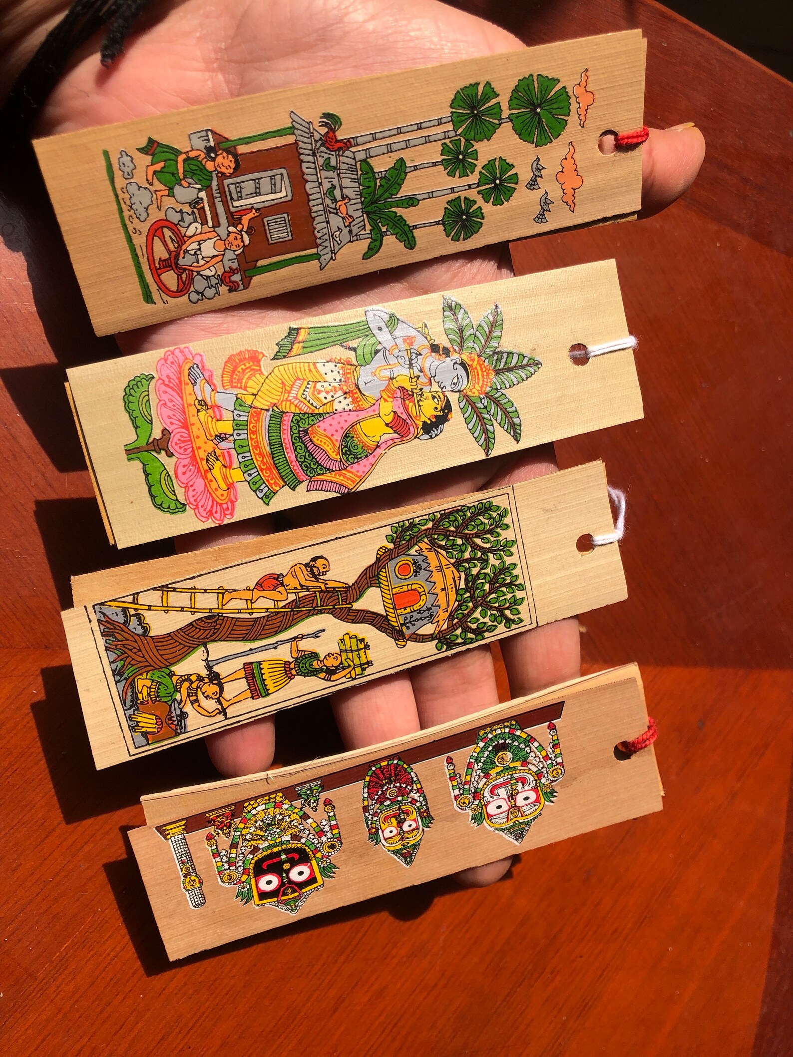 Palm Leaf Bookmark Set of 4 Small Colorful Hand Painted Indian Orissa ...