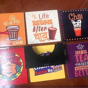 Set of 6 Coasters With Stand. Beautiful Traditional Ethnic Wood Chai ...