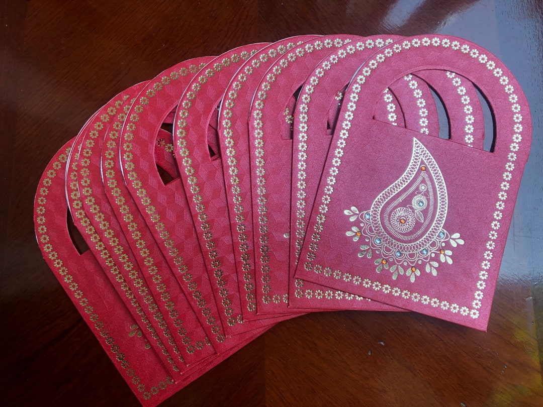 Shagun Envelopes Set of 10 Indian Ambi Red and Gold Shagun Bag/handle ...