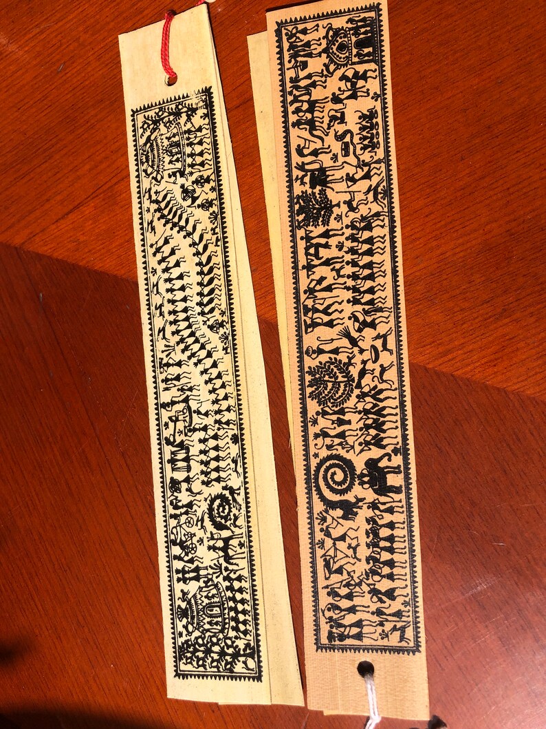 Palm Leaf Bookmark Set of 2 Warli Hand Painted Indian Orissa Tala ...
