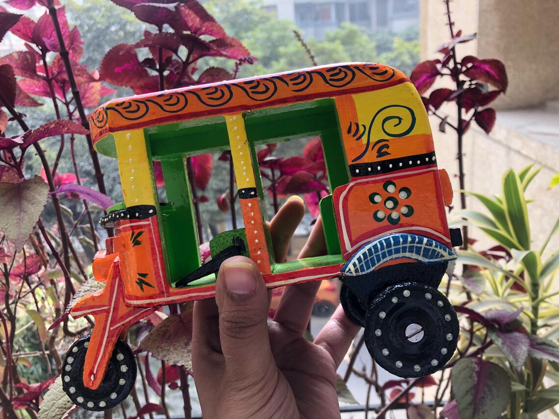 Indian Auto Rickshaw Hand Painted Wood/wooden Traditional Transport ...