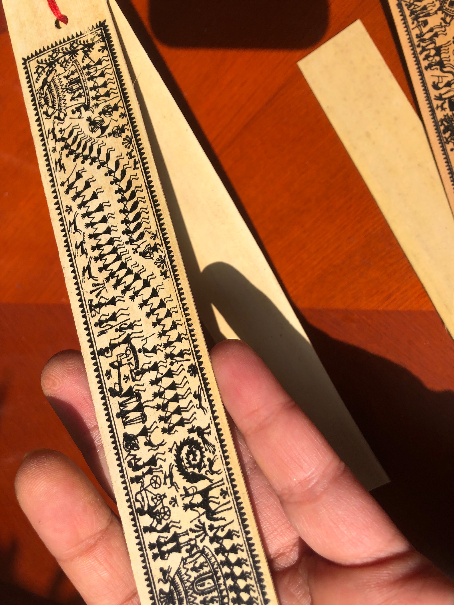 Palm Leaf Bookmark Set of 2 Warli Hand Painted Indian Orissa Tala ...