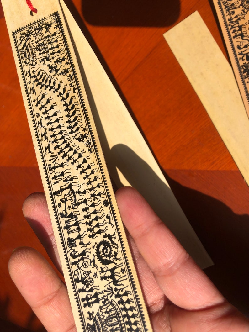 Palm Leaf Bookmark Set of 2 Warli Hand Painted Indian Orissa Tala ...