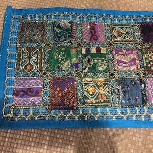 Indian Sequin Table Runner Blue Patchwork Colorful Sequin Embroidery ...