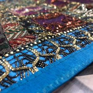 Indian Sequin Table Runner Blue Patchwork Colorful Sequin Embroidery ...