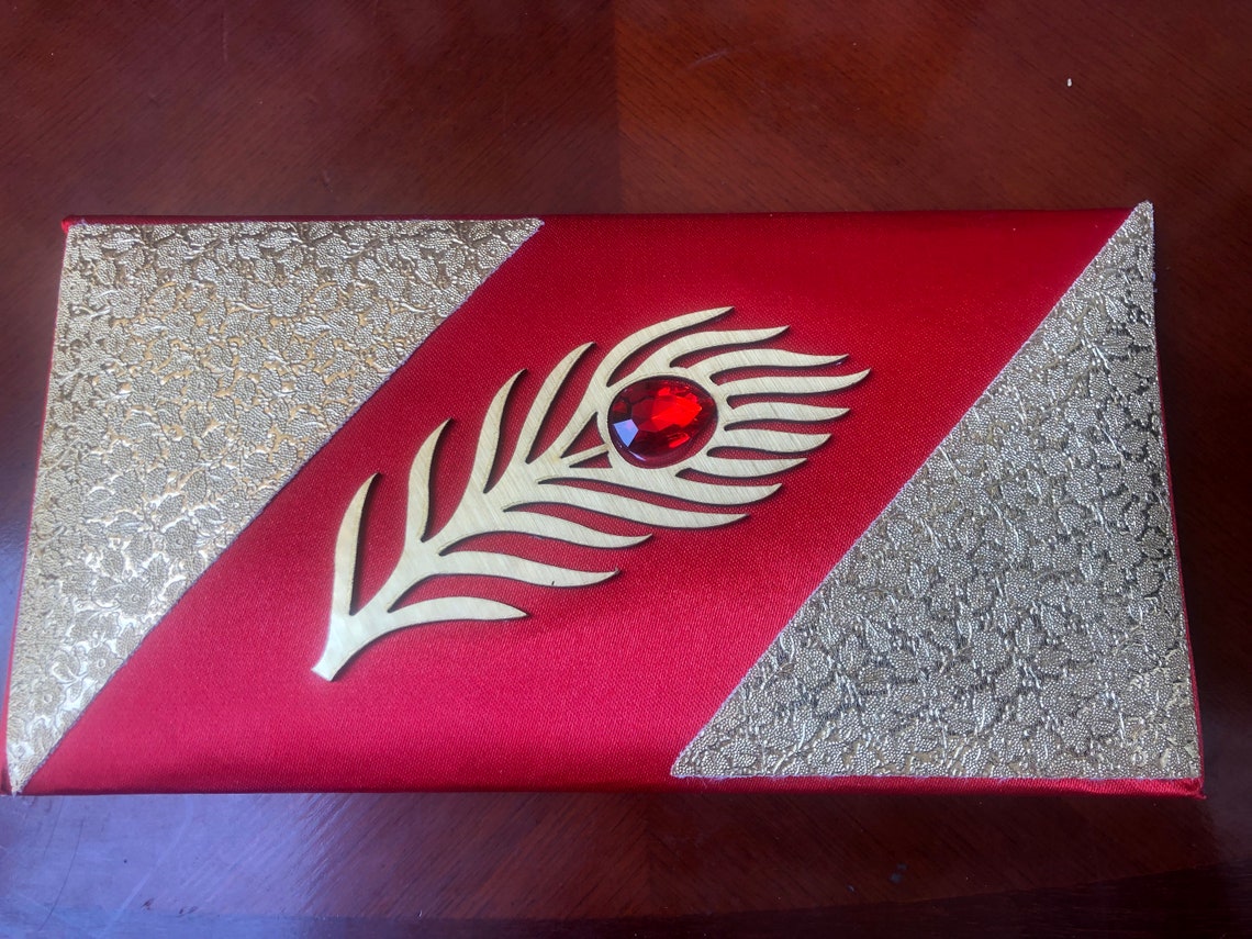 1 Fancy Fabric Shagun Envelope Red and Gold Shagun Cash Holder ...