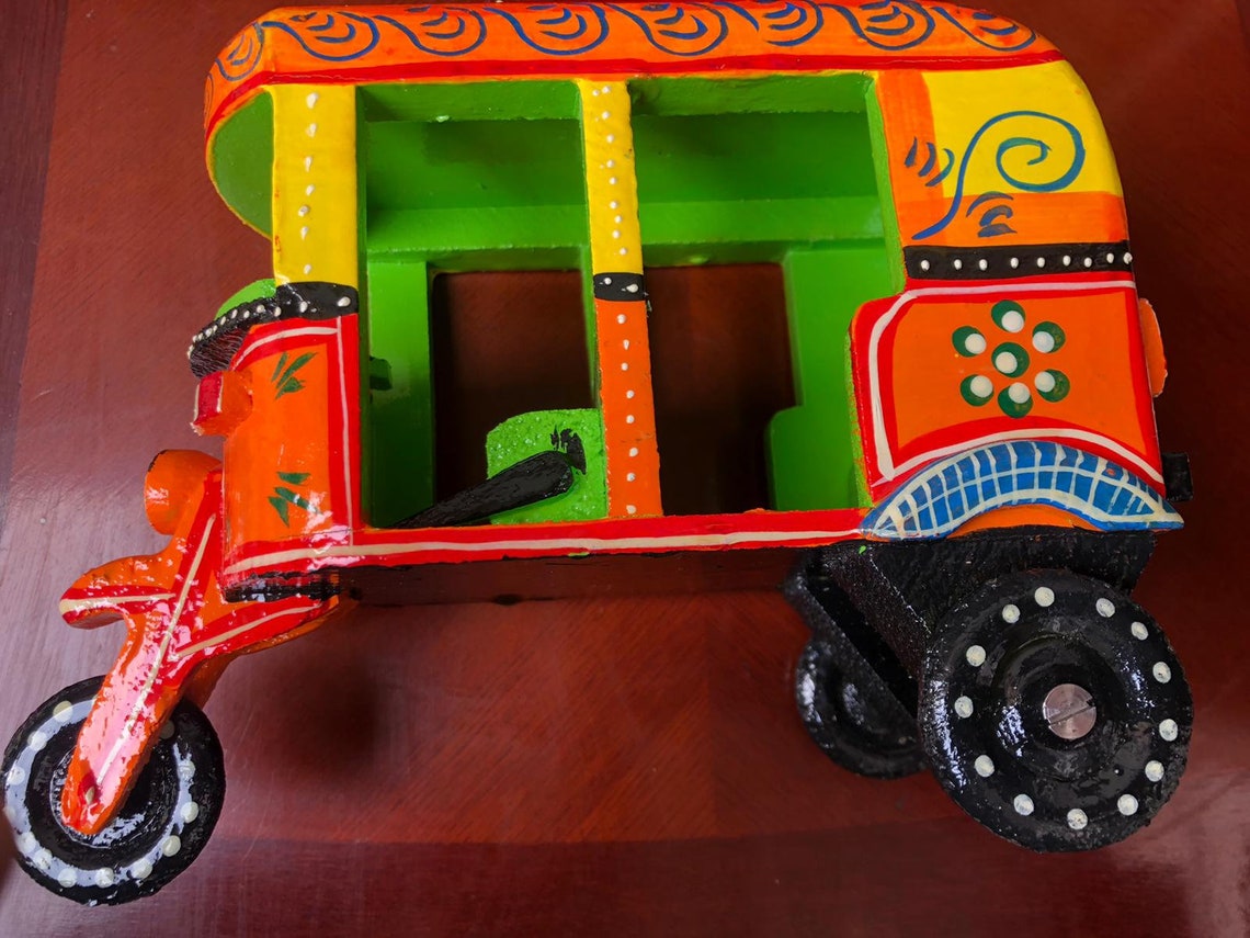 Indian Auto Rickshaw Hand Painted Wood/wooden Traditional Transport ...