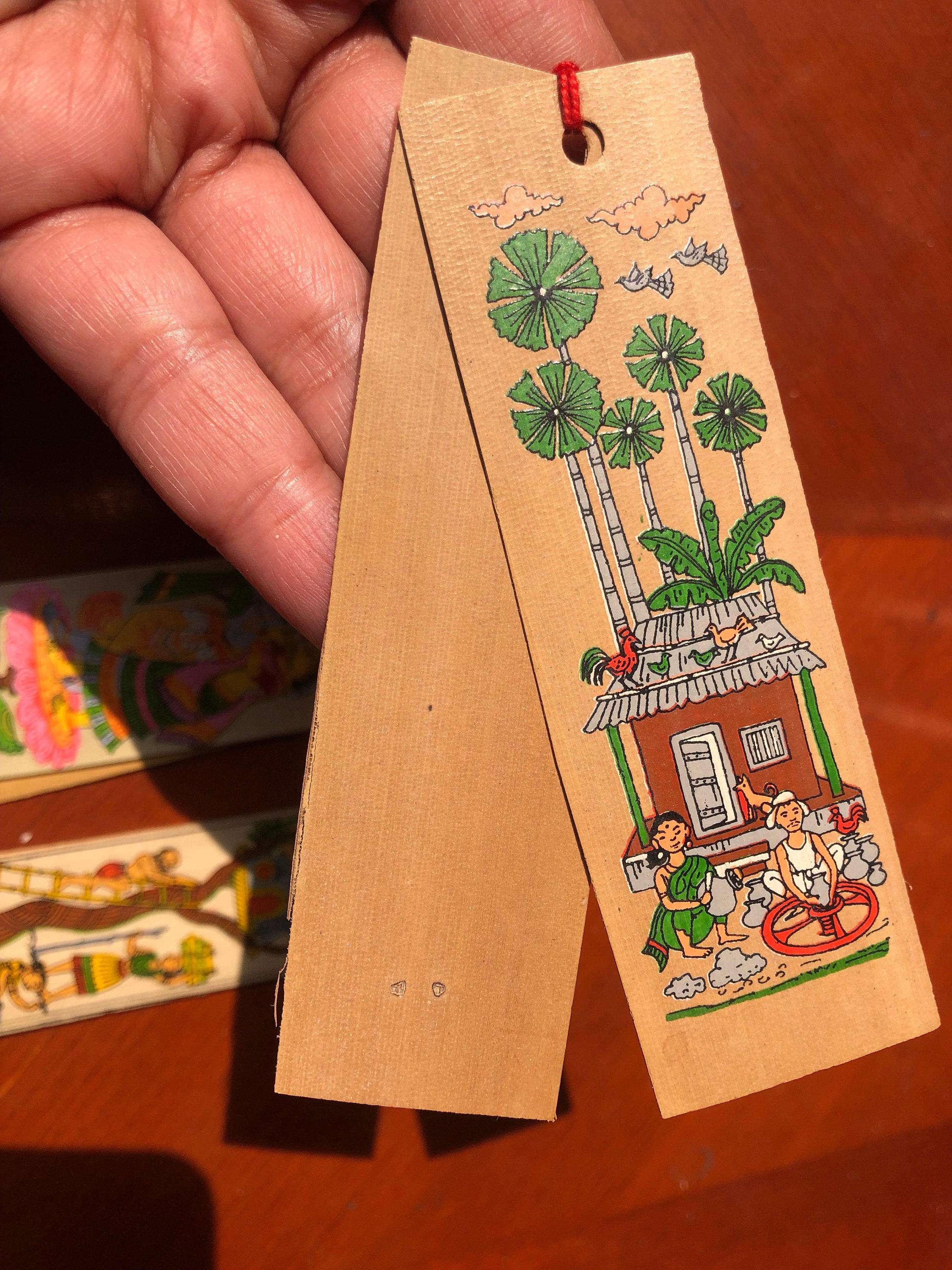 Palm Leaf Bookmark Set of 4 Small Colorful Hand Painted Indian Orissa ...
