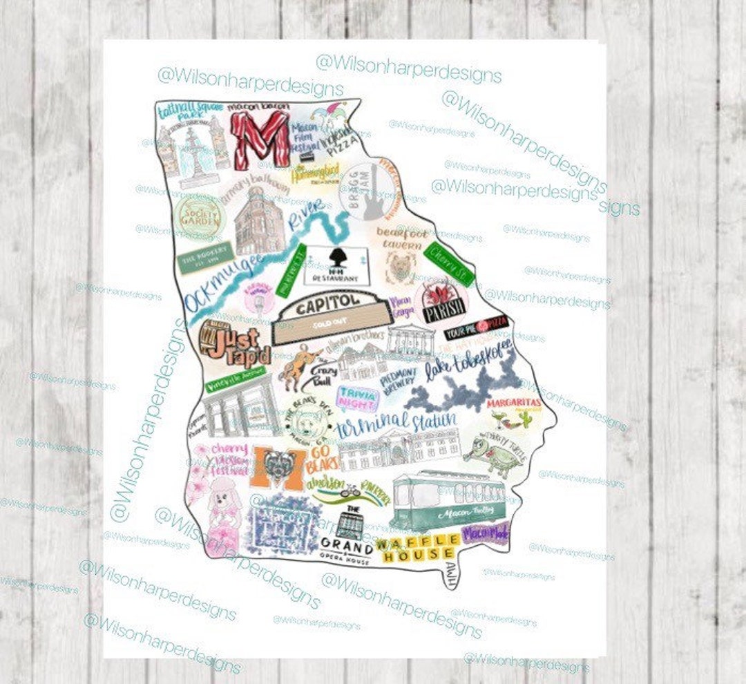 FREE Shipping Macon Georgia Print Landmarks Icons Macon Georgia Mercer ...