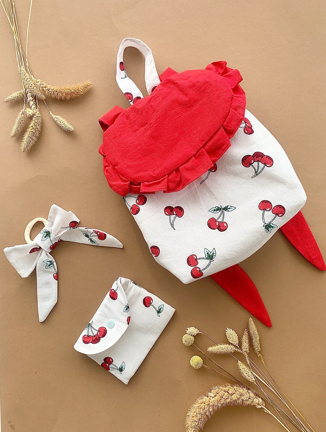 Small, Lightweight Cotton Backpack With Cherry Print, Small Bag and ...