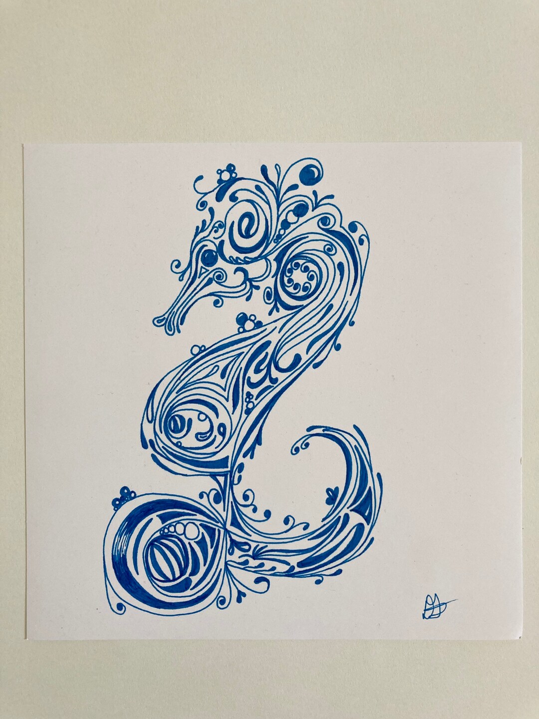 Blue Seahorse Art Print - Etsy