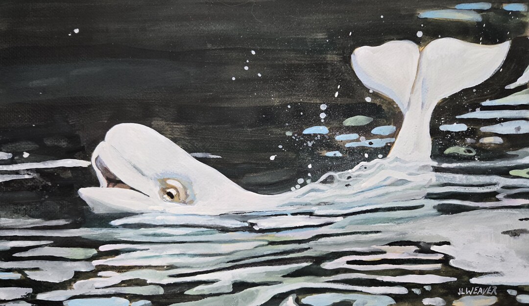 Beluga Whale Original Watercolor and Gouache Painting - Etsy