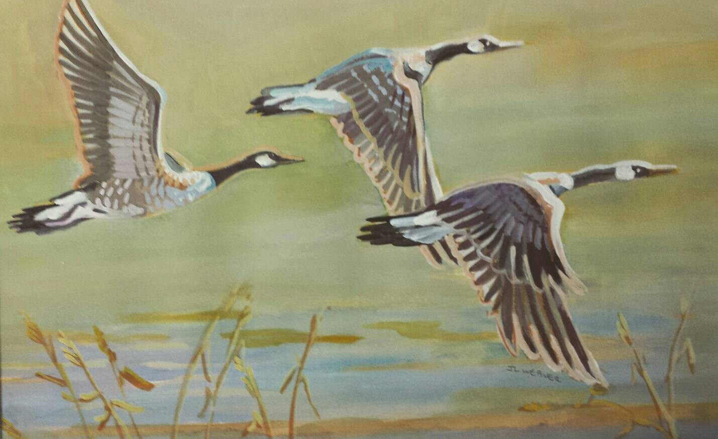 Flying Canadian Geese Original Watercolor and Gouache Painting - Etsy