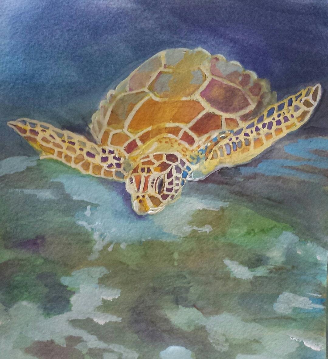Swimming Sea Turtle Original Watercolor Painting - Etsy