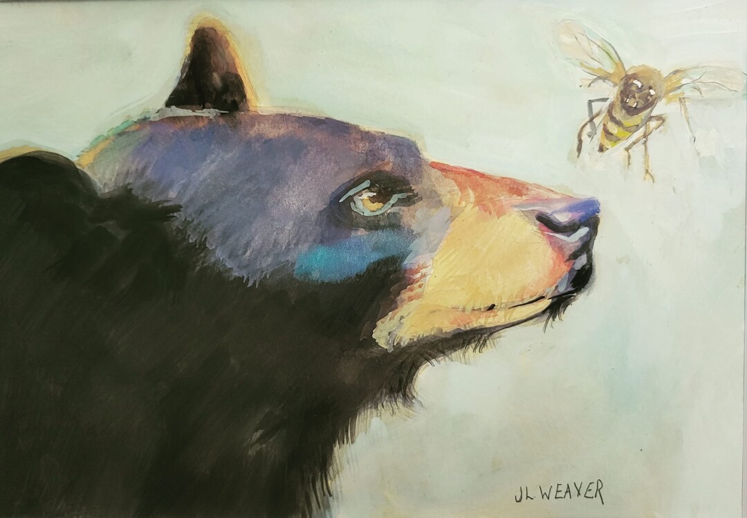 Black Bear With Bee Original Pastel Painting - Etsy