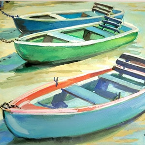 Small Boats 4 Original Watercolor and Gouache Painting - Etsy