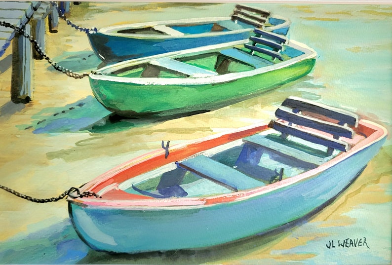 Small Boats 4 Original Watercolor and Gouache Painting - Etsy
