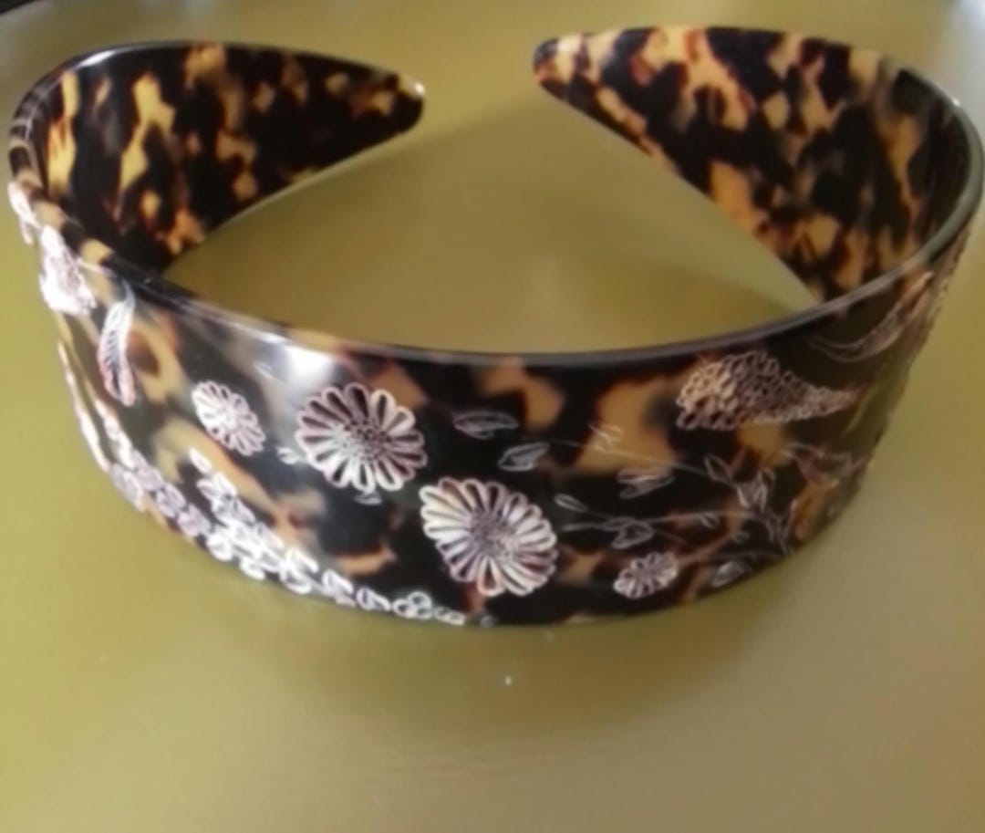 Vintage French Hair Band 1 1/2 Inch Floral Faux Tortoise Shell Wide ...