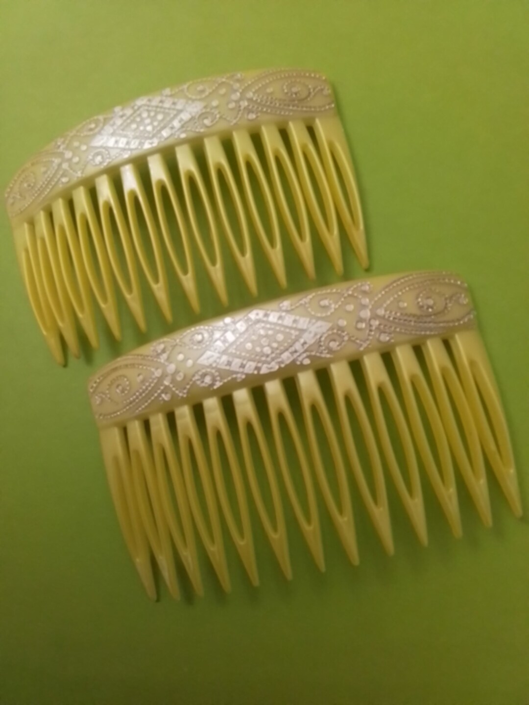 2 Vintage French Hair Combs 1960s Light Golden Beige With Impressed ...