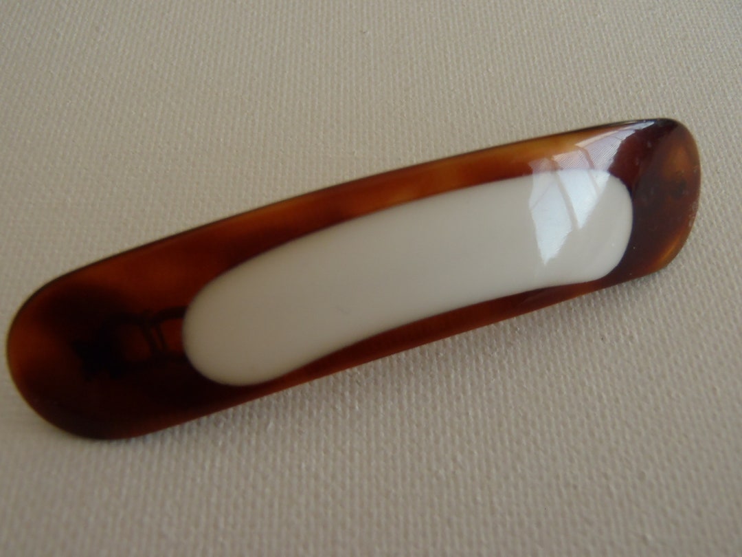 Vintage French Barrette 1960s Unused Faux Tortoise Shell With White ...
