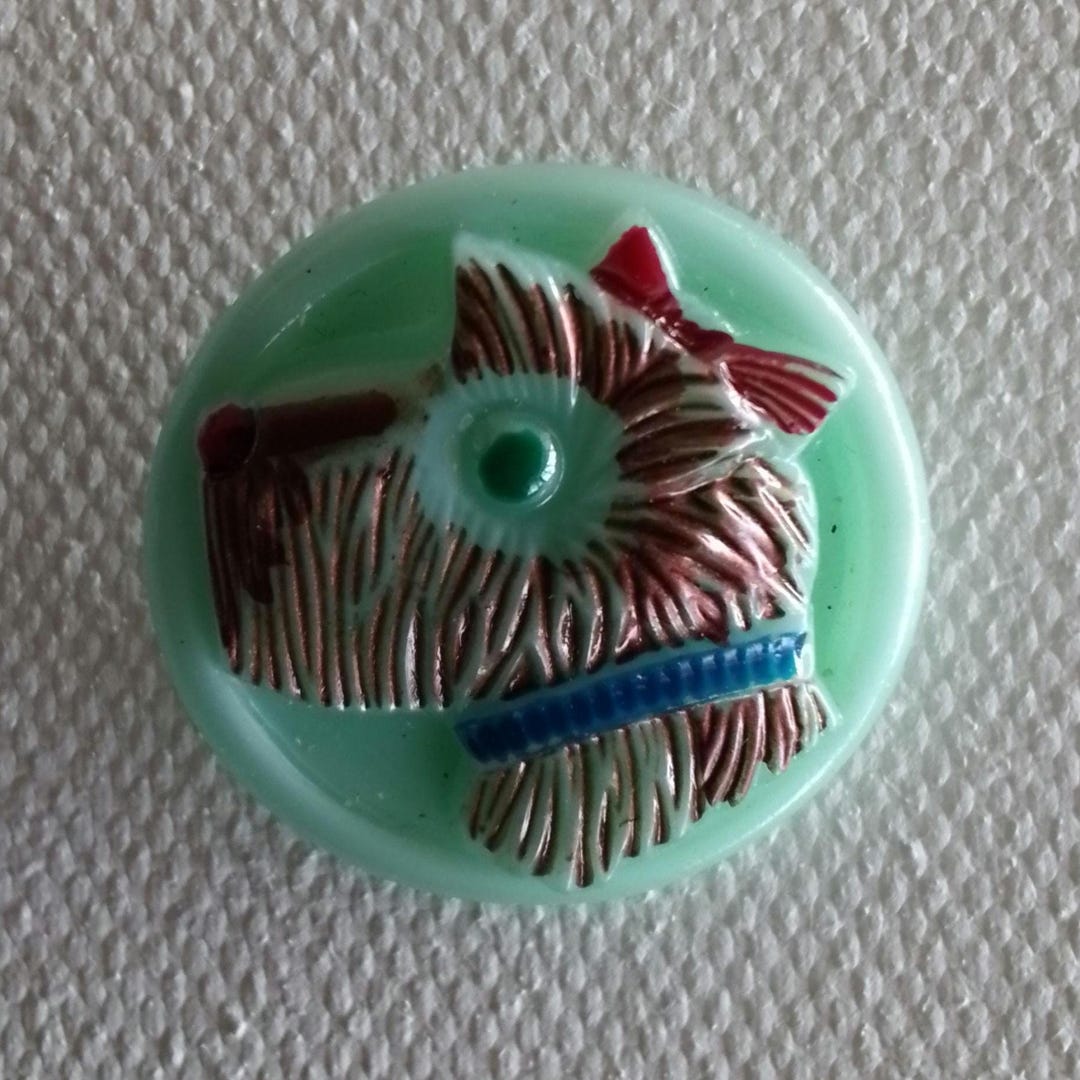 Vintage Turquoise Glass Scotty Dog Button With Red Cap & Nose Blue Eye ...