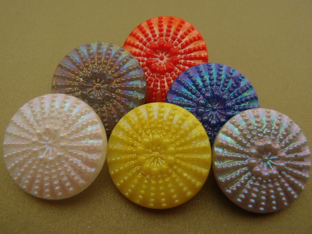 6 Vintage Iridescent Starburst Glass Buttons Bright Colors Shanked 3/4 ...