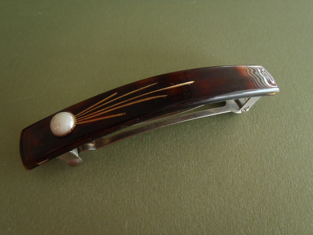 Vintage French Bar Barrette Faux Tortoise Shell With Chic Pearl and ...