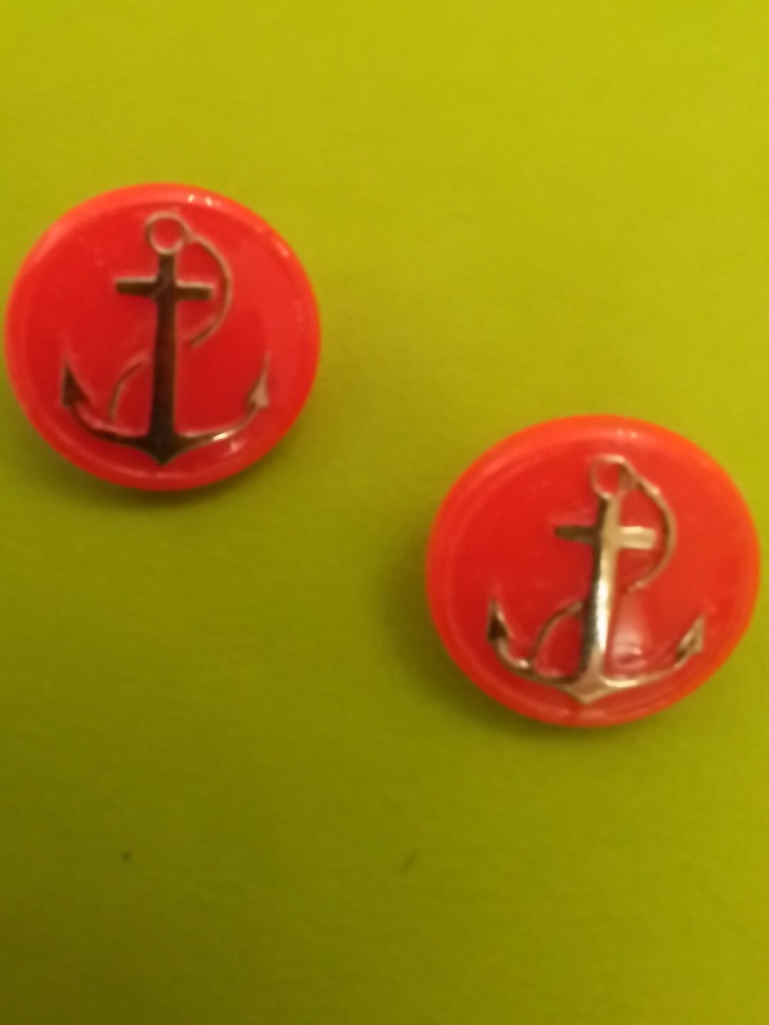 2 Vintage Tangerine Glass Anchor Buttons With Silver Lustre Approx 1/2 ...