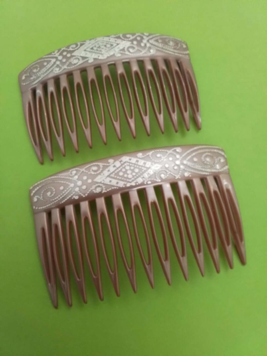 2 Vintage French Hair Combs 1960s Milk Chocolate With Embossed ...