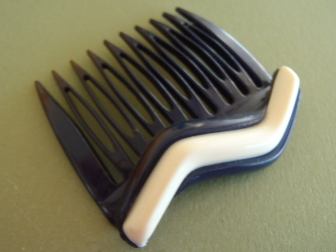 Vintage French Hair Comb White on Black Stylish 1960s 50x48mm (2 X 1 15 ...