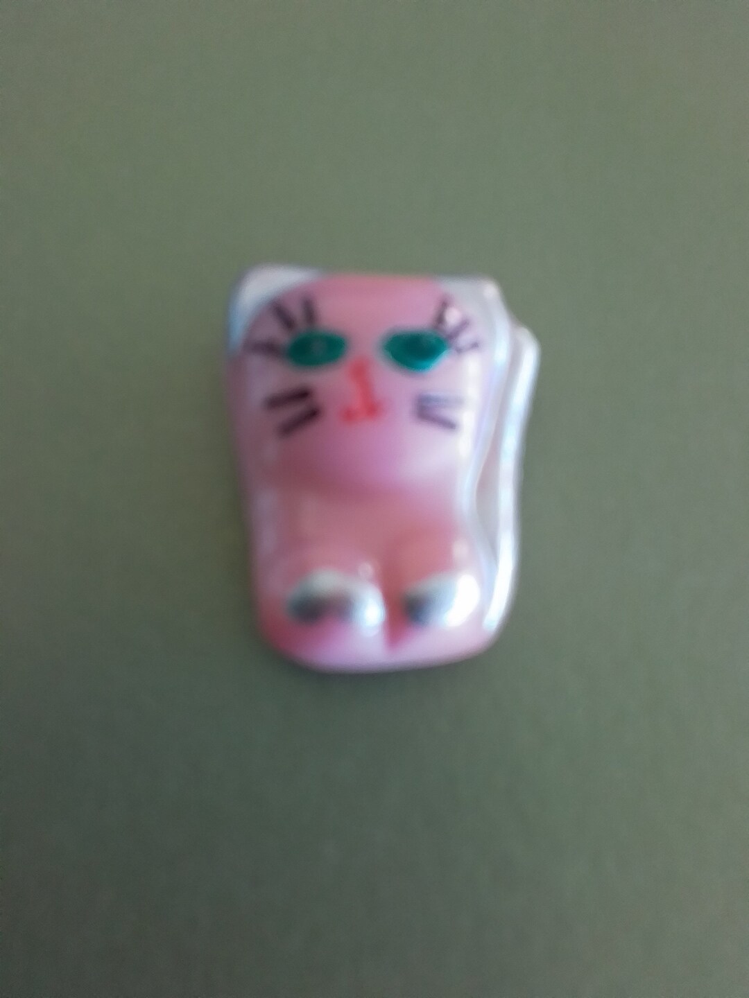 Vintage Pink Glass Kitty Cat Button Silver Lustre Moggie Approx 28x22mm ...