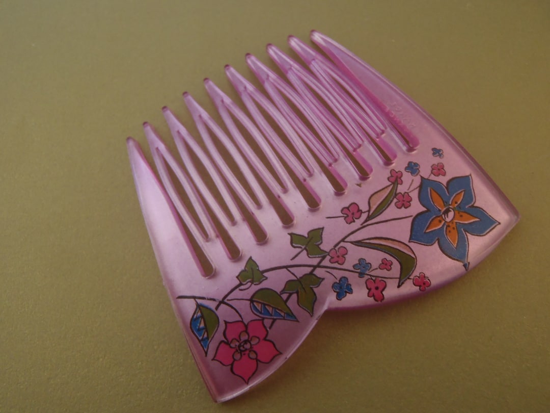 Vintage French Hair Comb 1960s unused Pink Lilac with Green Blue Red ...