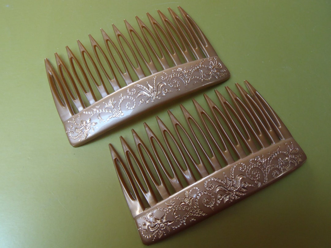 2 Vintage French Hair Combs 1960s Mushroom With Impressed Ornate ...