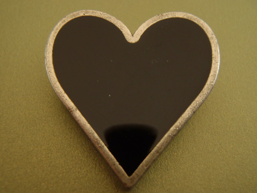 XL Vintage Heart Button Black on Heavy Silver Tone Metal Base Approx 1 ...