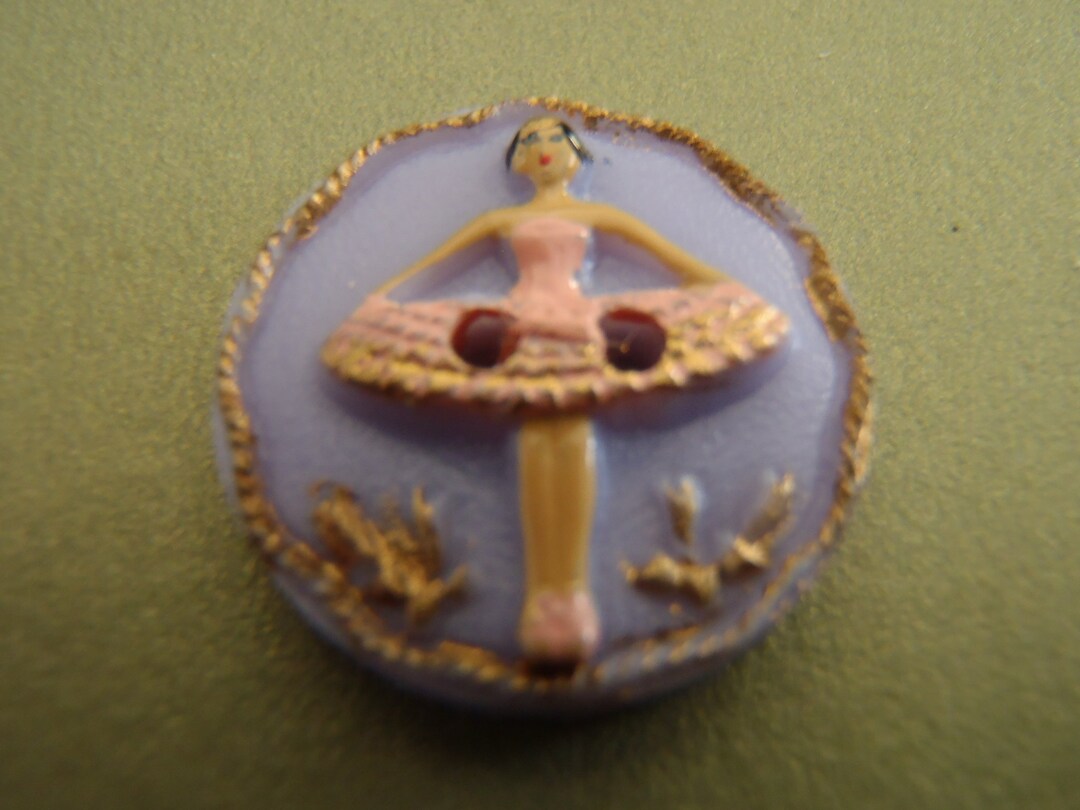 Vintage Mauve Ballerina Button Hand Painted Glass With Gold Lustre ...