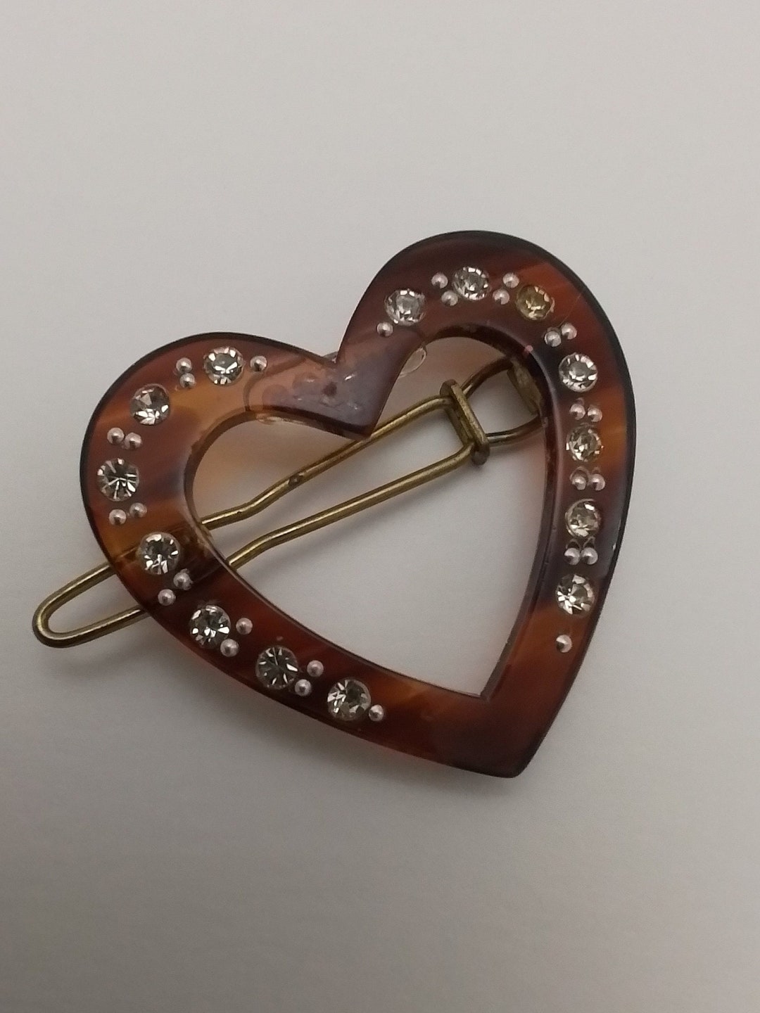 Vintage French Pierced Heart Barrette Faux Totoise Shell With ...